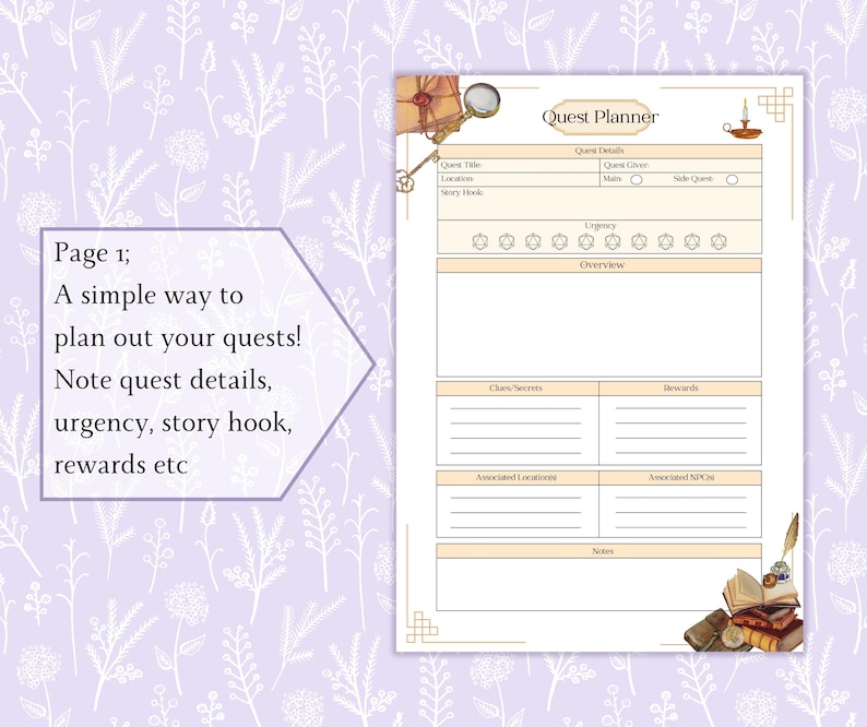 Dnd Quest Log Bundle Printable PDF | DM Quest Planner | Dnd Adventure ...