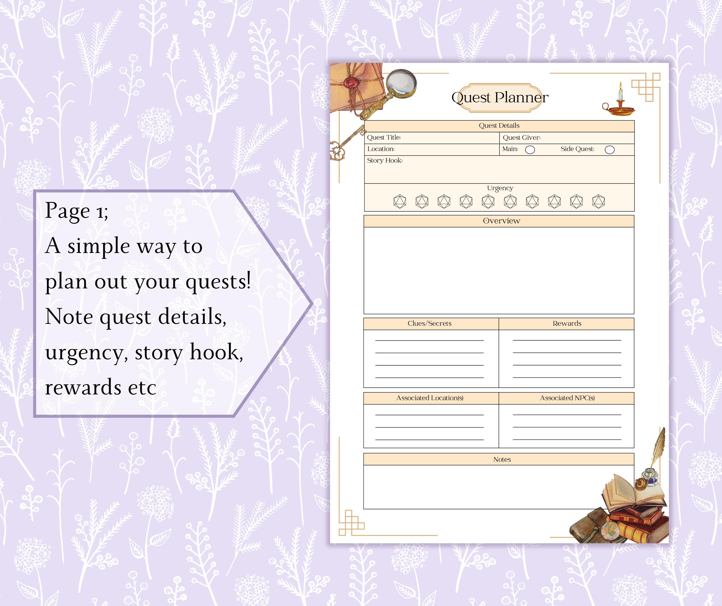 Dnd Quest Log Bundle Printable PDF | DM Quest Planner | Dnd Adventure ...