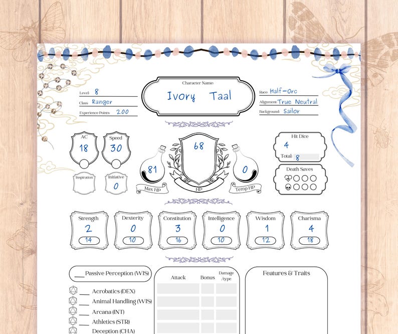 Monk Dnd Character Sheet Printable PDF | Dnd Accessories | Monk Class ...