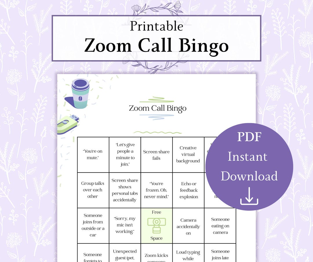 Zoom Call Bingo Printable PDF | Remote Work Bingo | Meeting Bingo ...