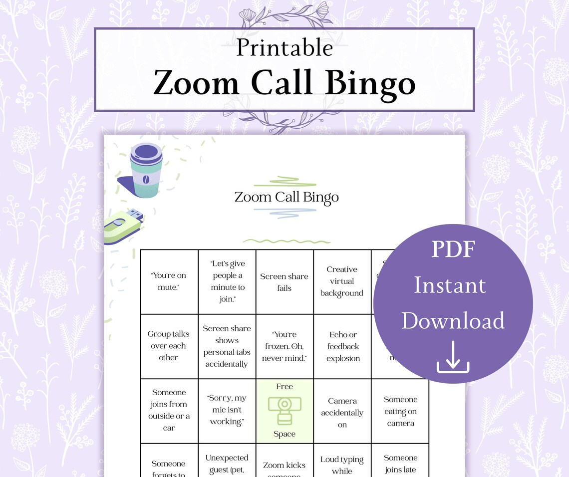 Zoom Call Bingo Printable PDF | Remote Work Bingo | Meeting Bingo ...