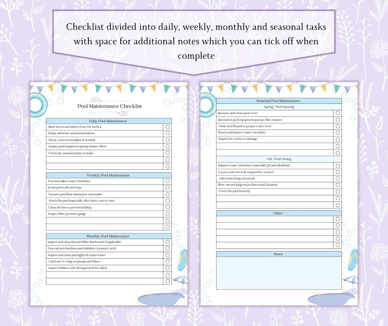 Pool Upkeep Bundle Printable PDF | Pool Maintenance Checklist | Pool ...