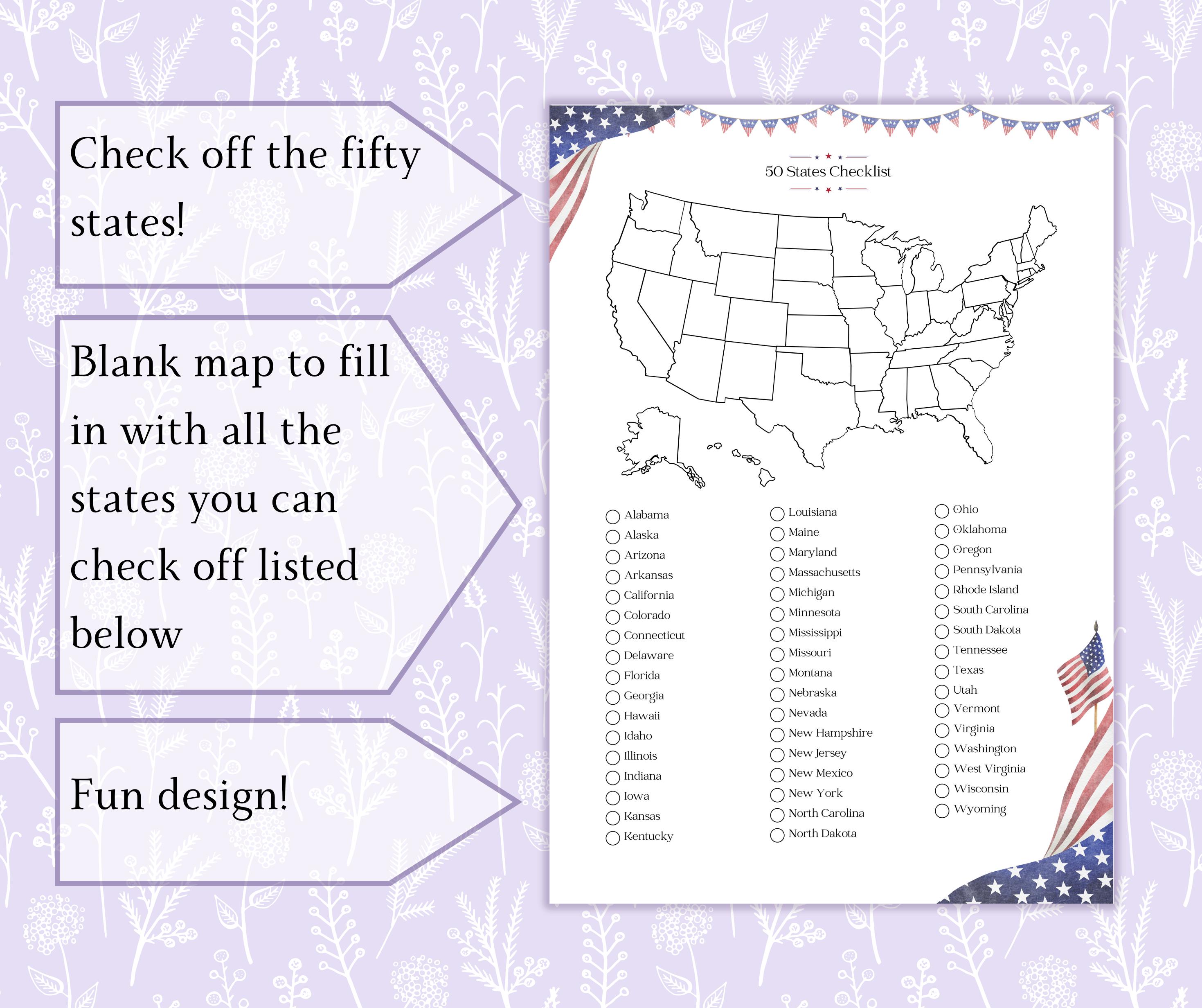 50 States Checklist Printable PDF | States Visited Map | Roadtrip ...