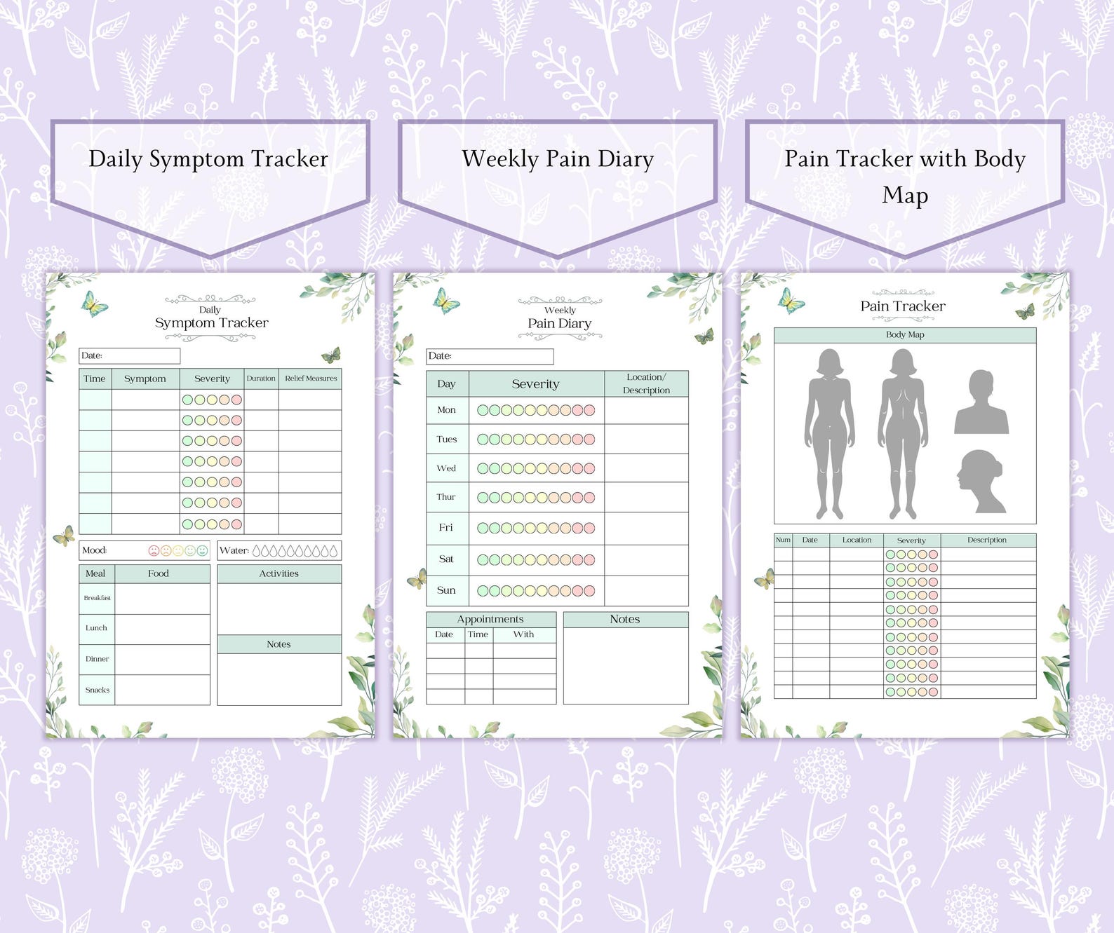 Pain and Symptom Log Bundle Printable PDF | Weekly Chronic Pain Chart ...