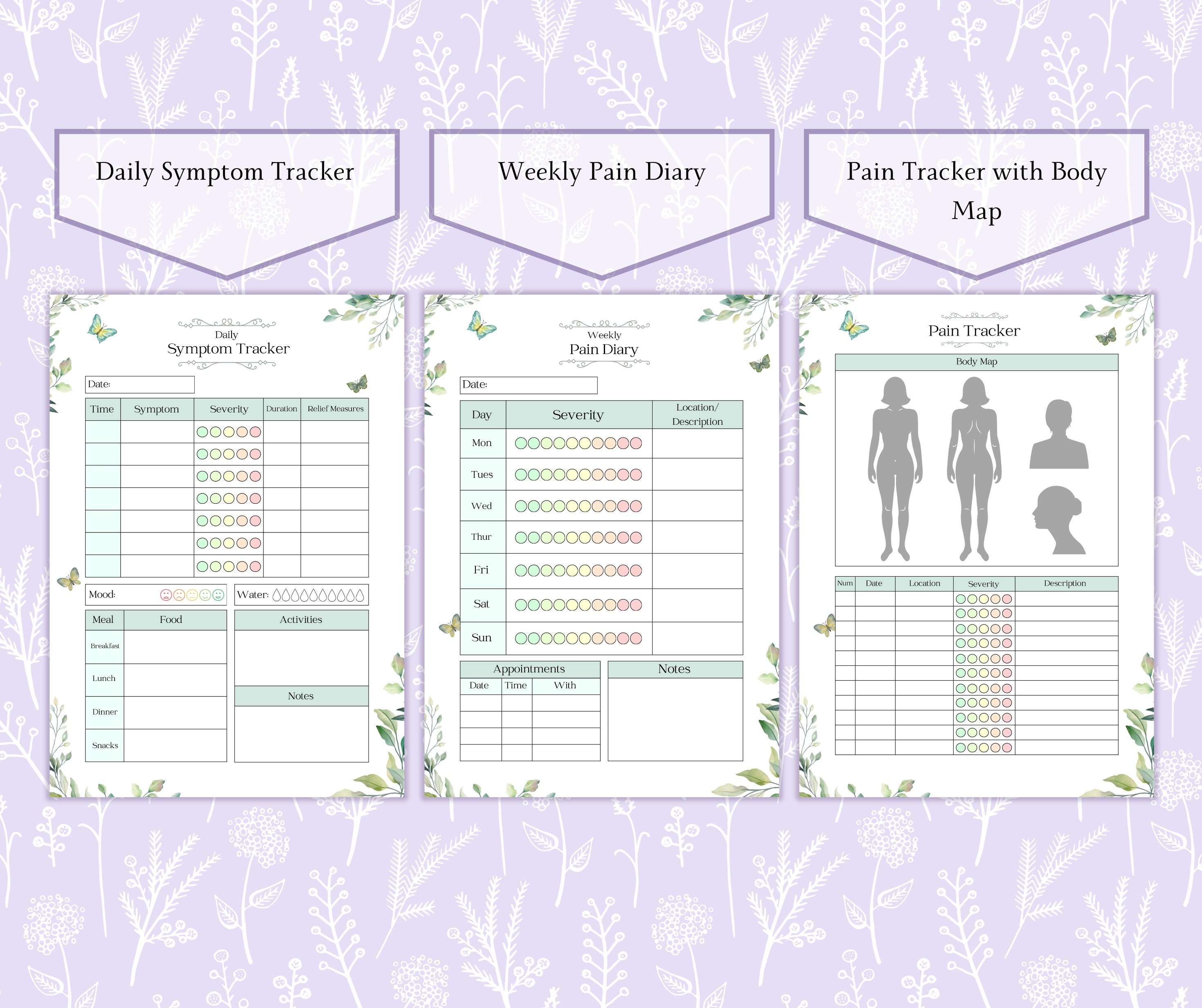 Pain and Symptom Log Bundle Printable PDF | Weekly Chronic Pain Chart ...