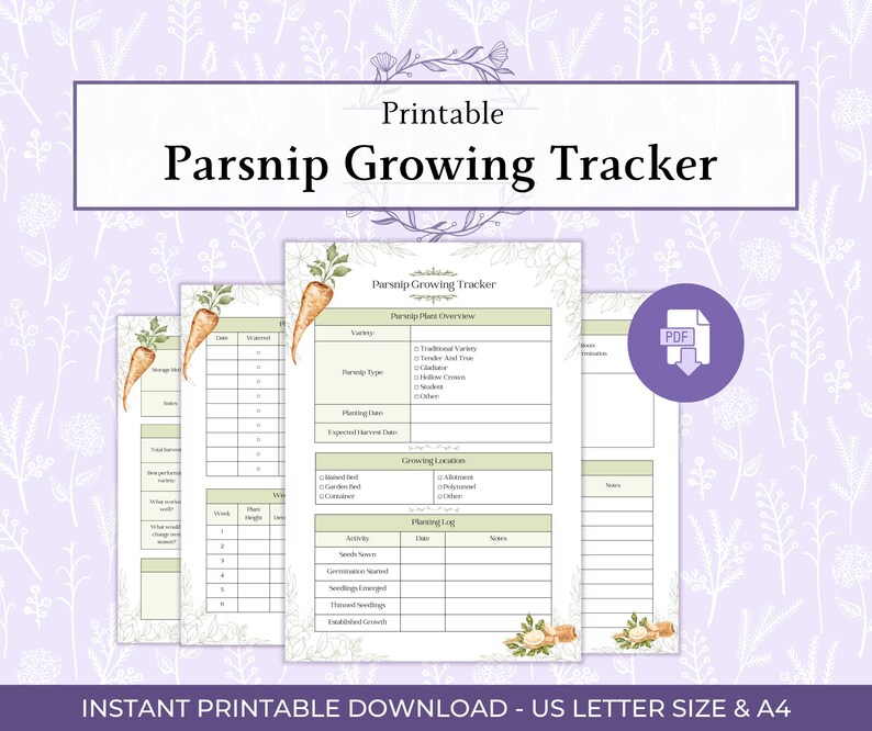 Parsnip Growing Tracker Printable PDF, Parsnip Garden Planner ...