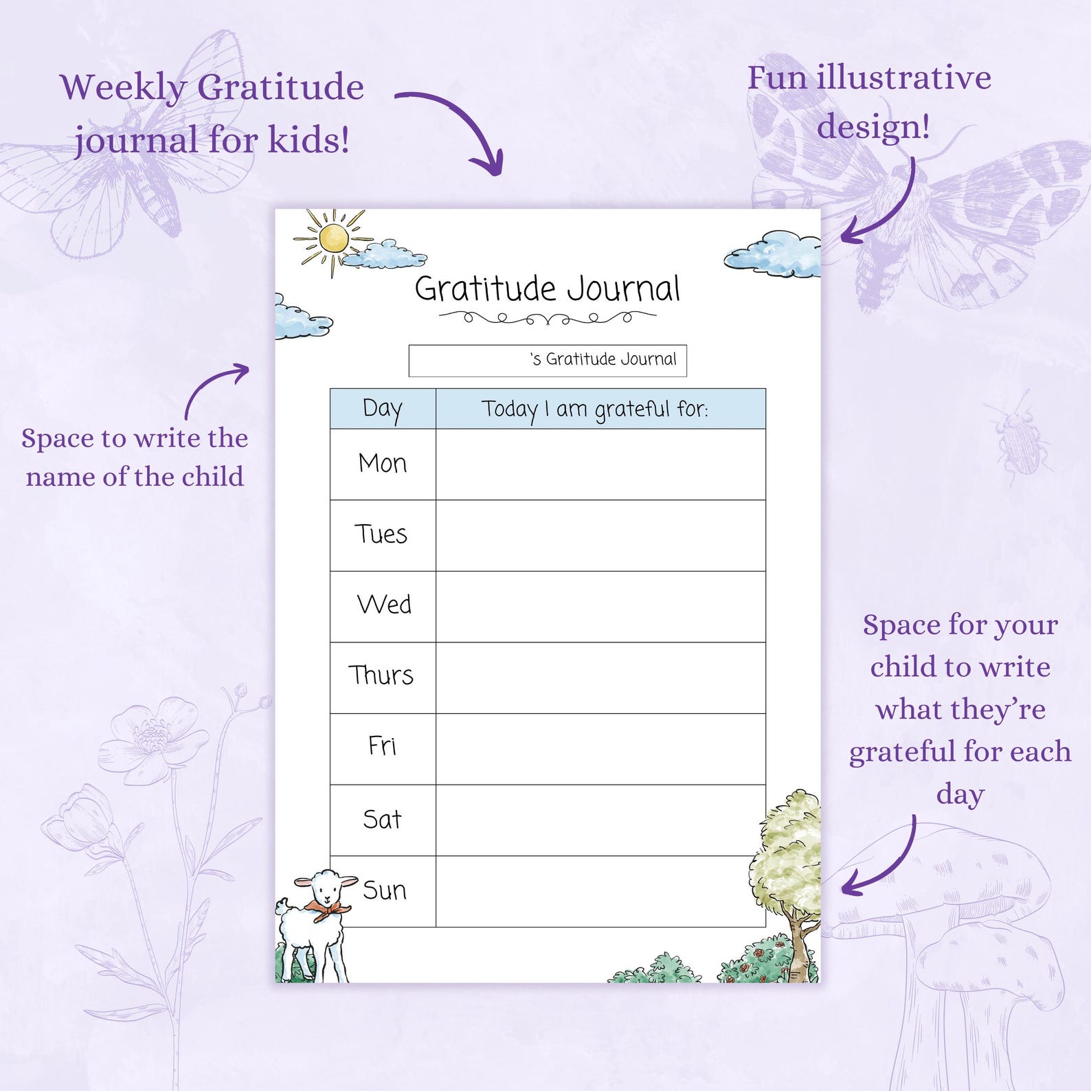Gratitude Journal for Kids Printable PDF | Gratitude Chart ...