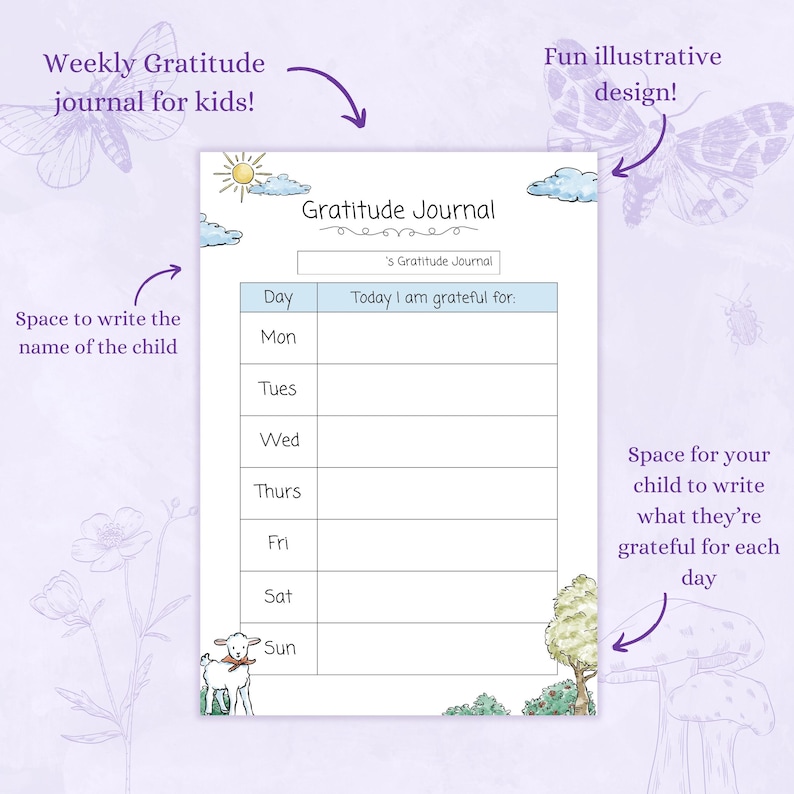 Gratitude Journal for Kids Printable PDF Gratitude Chart Gratefulness ...