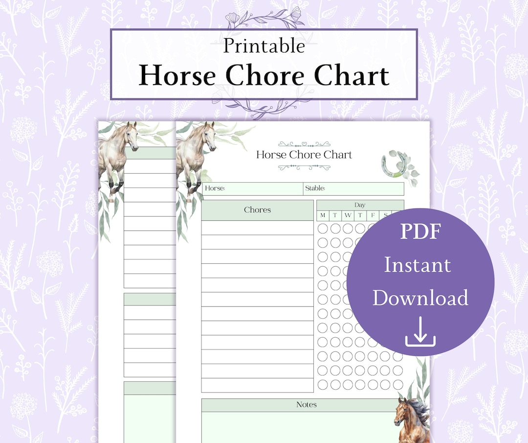 Horse Chore Chart Printable PDF | Equine Chore Chart | Horse Care ...