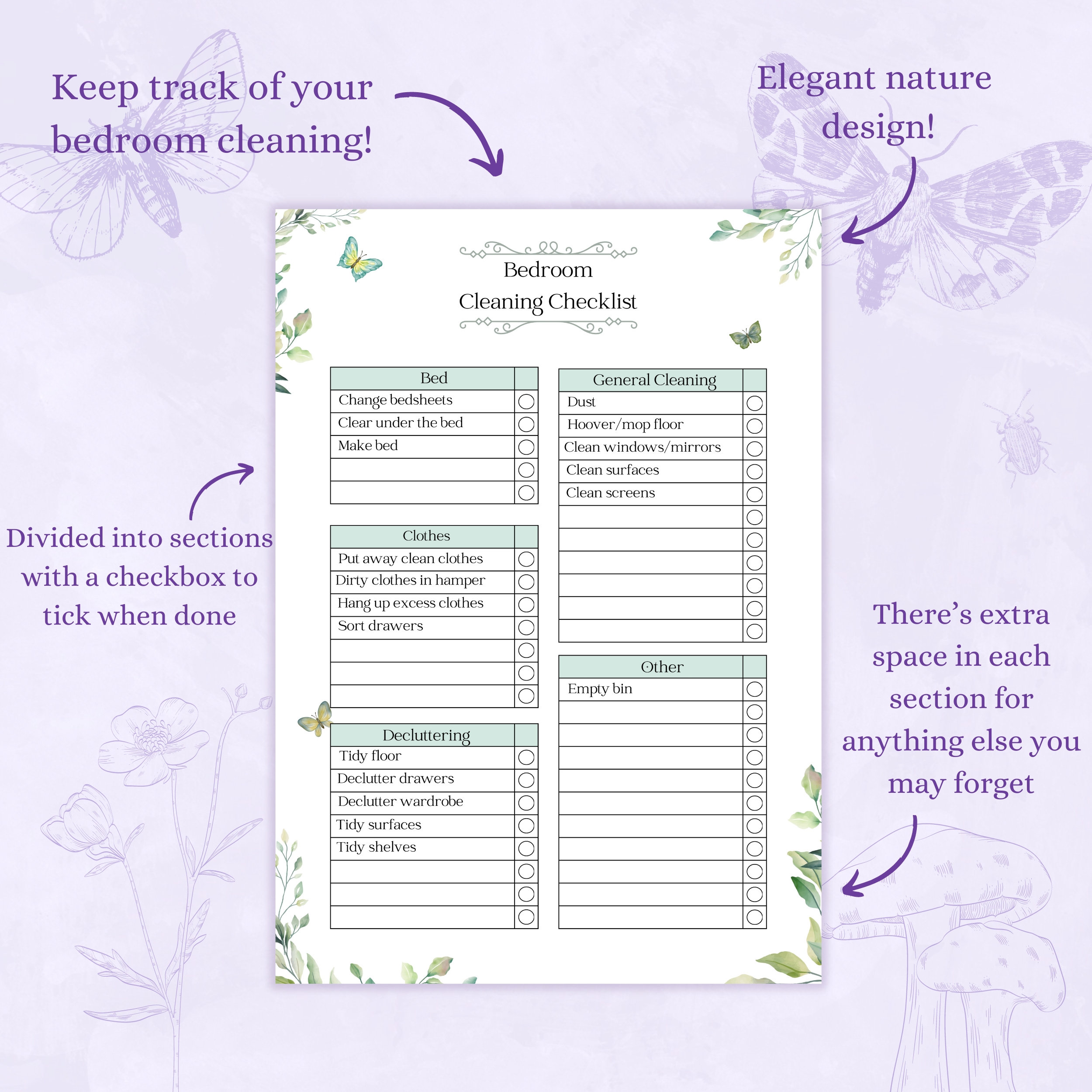 Bedroom Cleaning Checklist Printable PDF | Declutter Checklist ...