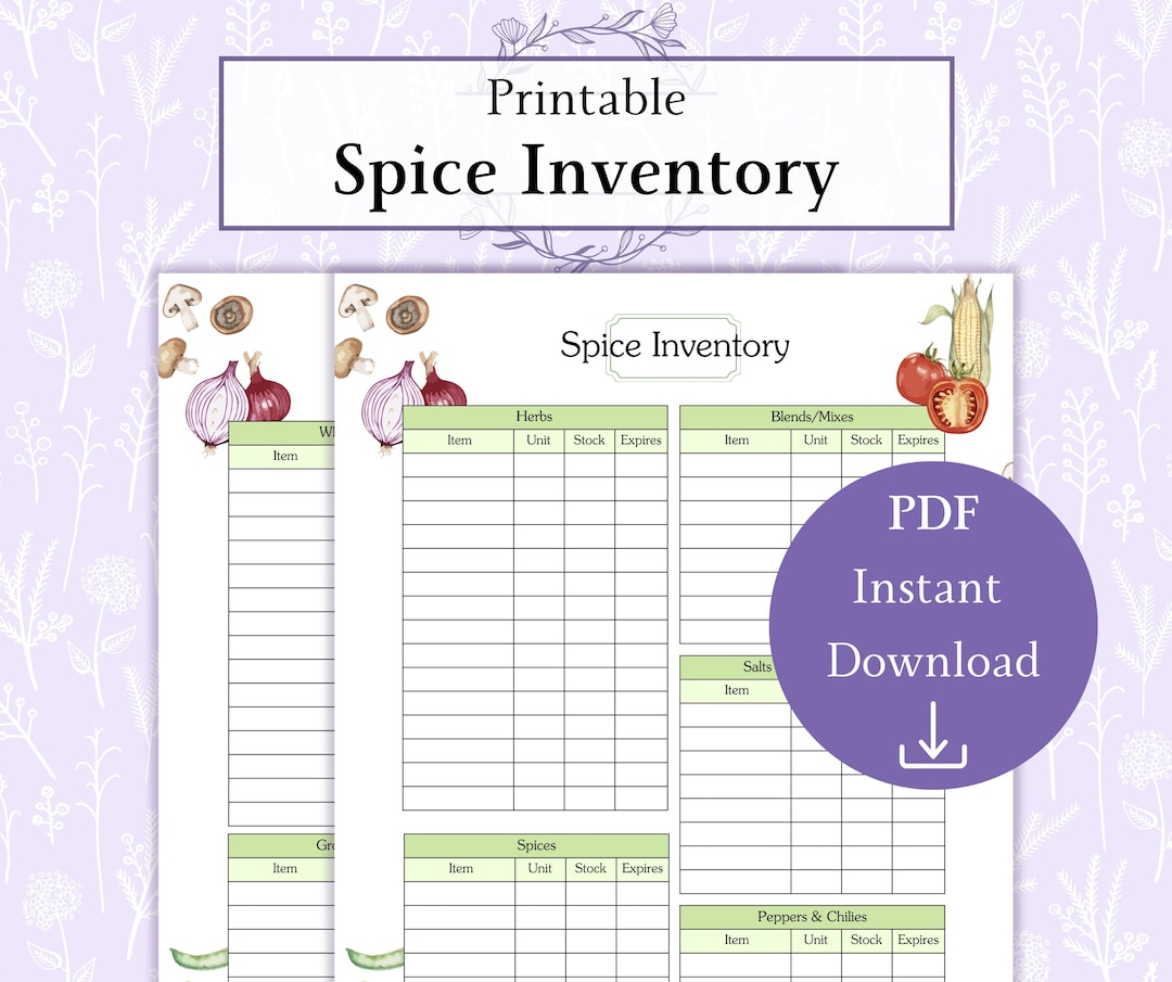 Spice Inventory Tracker Printable PDF | Spice Chart Inventory ...