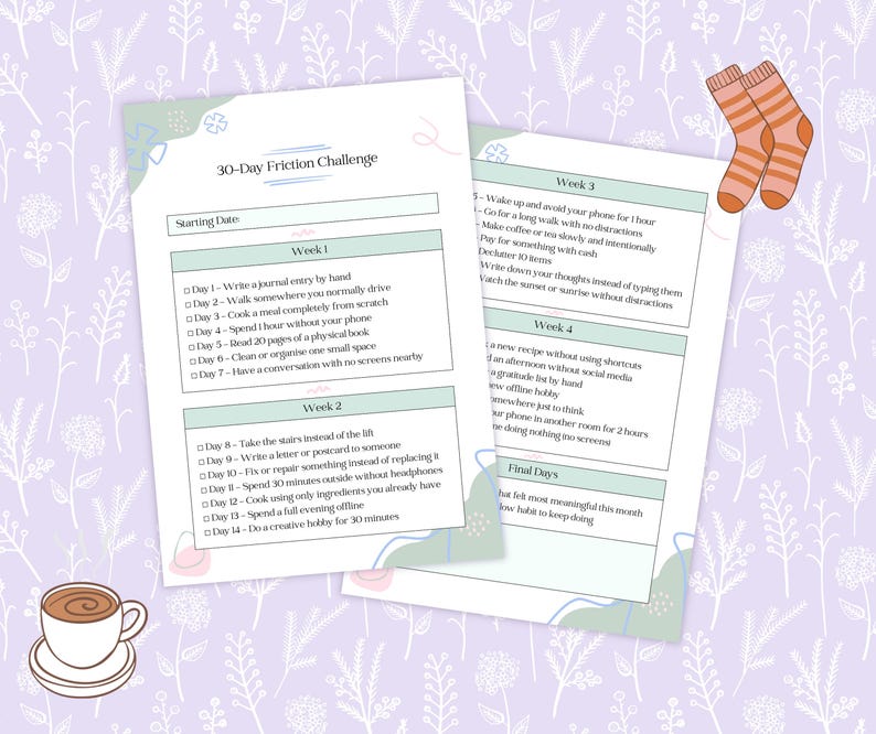 30 Day Friction Challenge Printable PDF, Slow Living Challenge, Digital ...