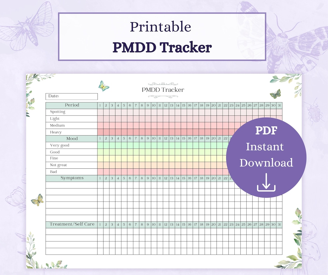 PMDD Tracker Printable PDF | Period Tracker Symptom Journal ...