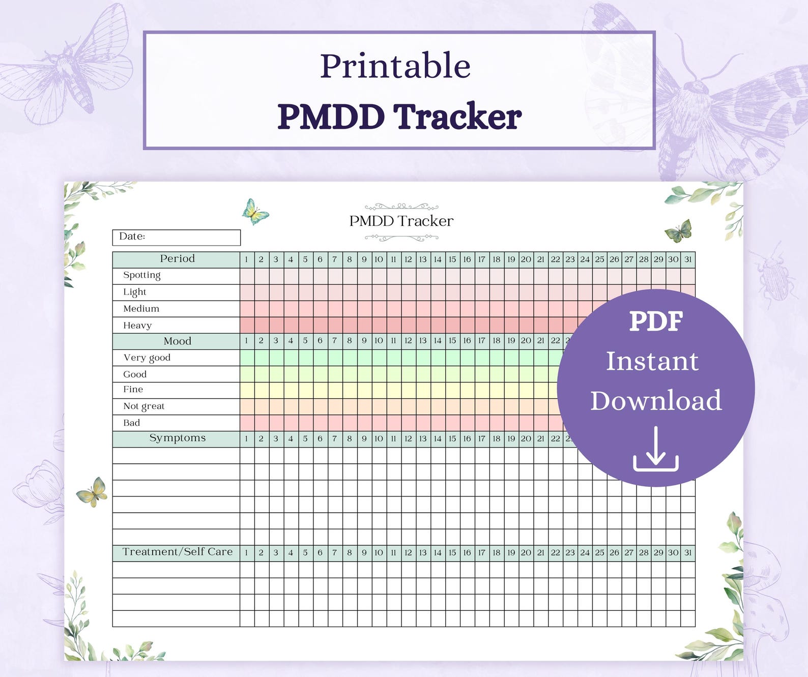 PMDD Tracker Printable PDF | Period Tracker Symptom Journal ...
