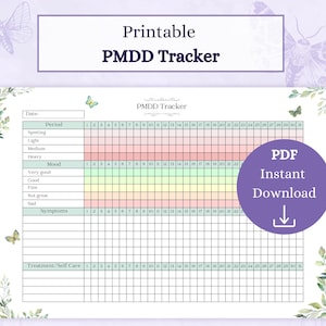 PMDD Tracker Printable PDF | Period Tracker Symptom Journal | Premenstrual Dysphoric Disorder ...