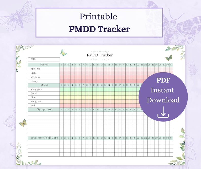 PMDD Tracker Printable PDF | Period Tracker Symptom Journal ...