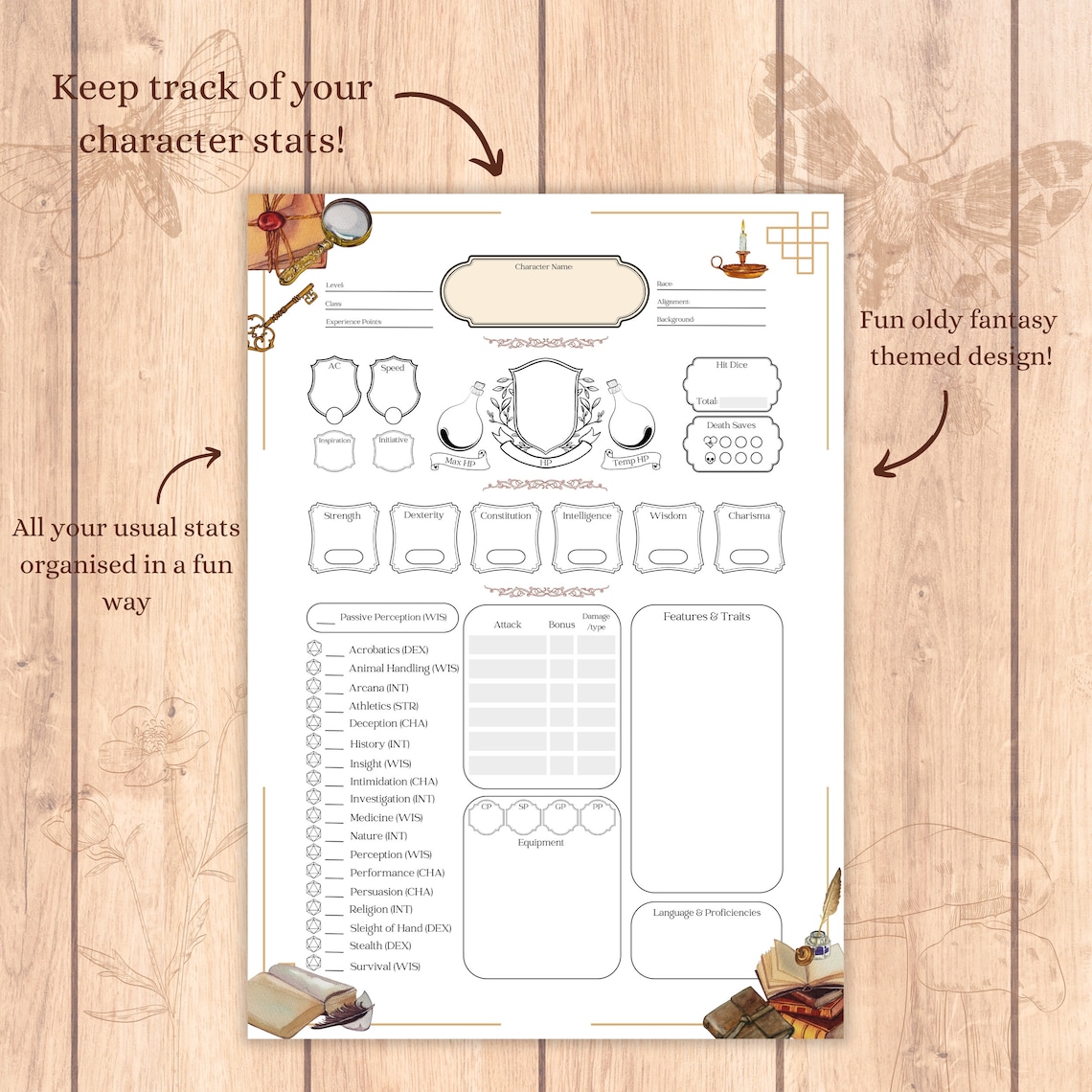 Dnd Character Sheet Printable PDF | Simple Dnd Character Sheet | Character Creator Dnd Character ...