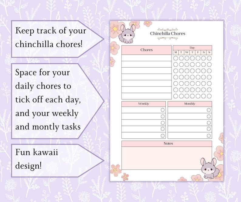 Chinchilla Chore Chart Printable PDF | Pet Chore Chart | Pet Care ...