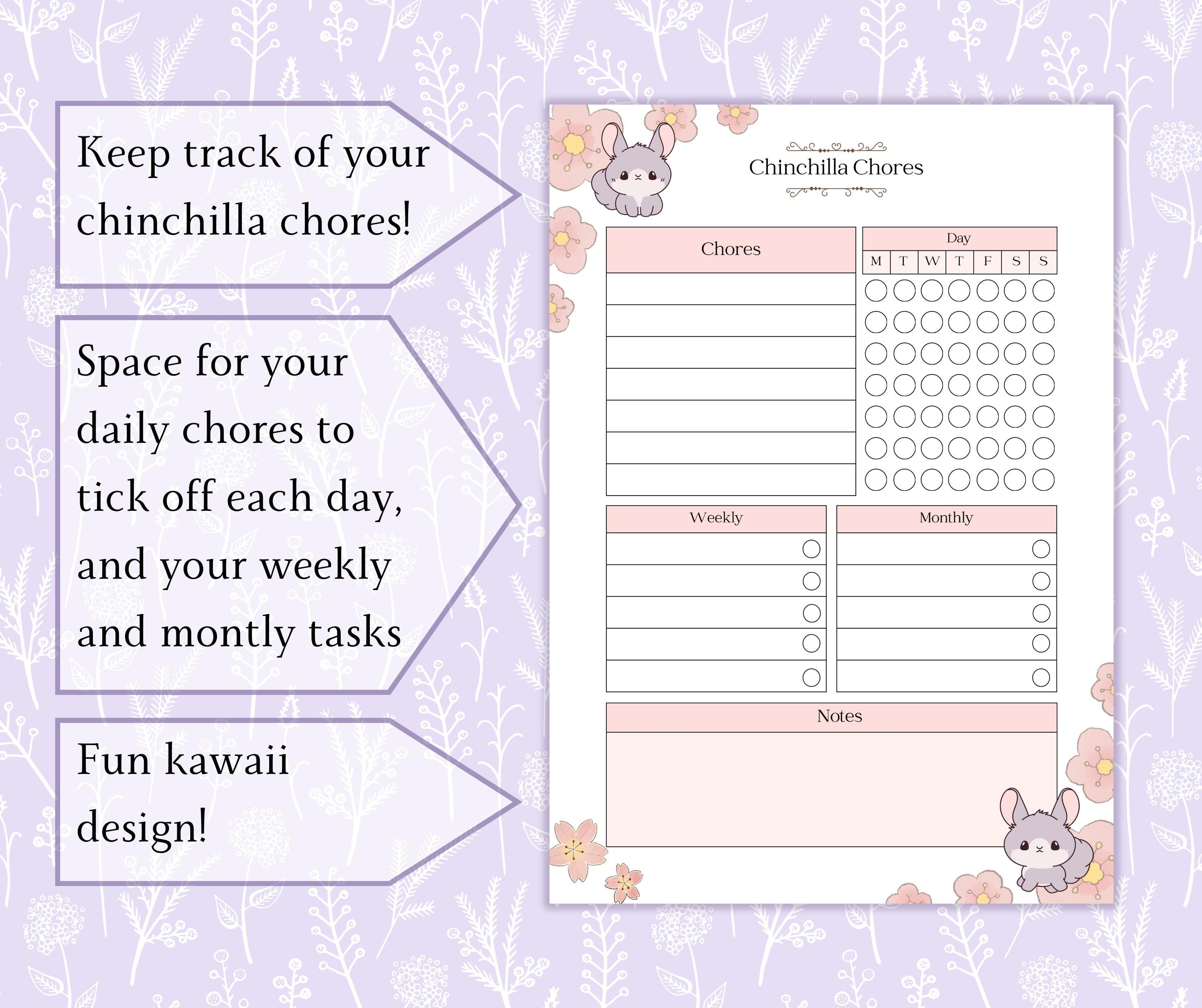Chinchilla Chore Chart Printable PDF | Pet Chore Chart | Pet Care ...