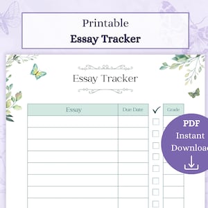 Essay Tracker Printable PDF | Assignment Tracker | Project Tracker ...