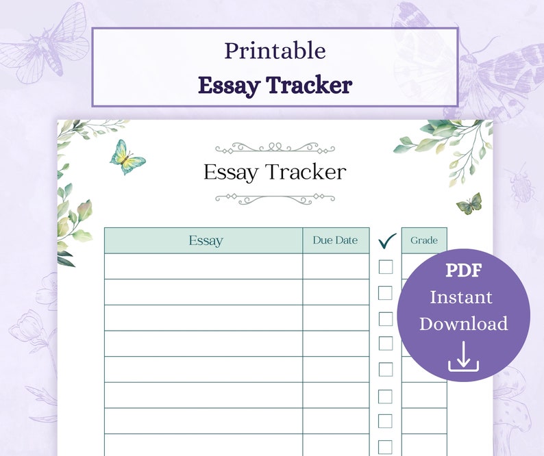 Essay Tracker Printable PDF | Assignment Tracker | Project Tracker ...