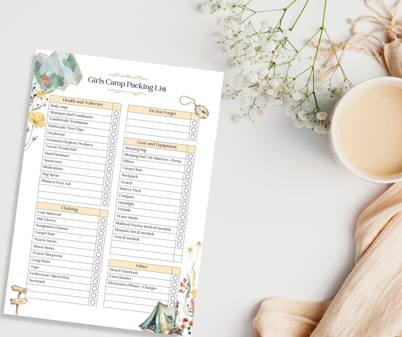 Girls Camp Packing List Printable PDF | Packing Checklist | Travel ...