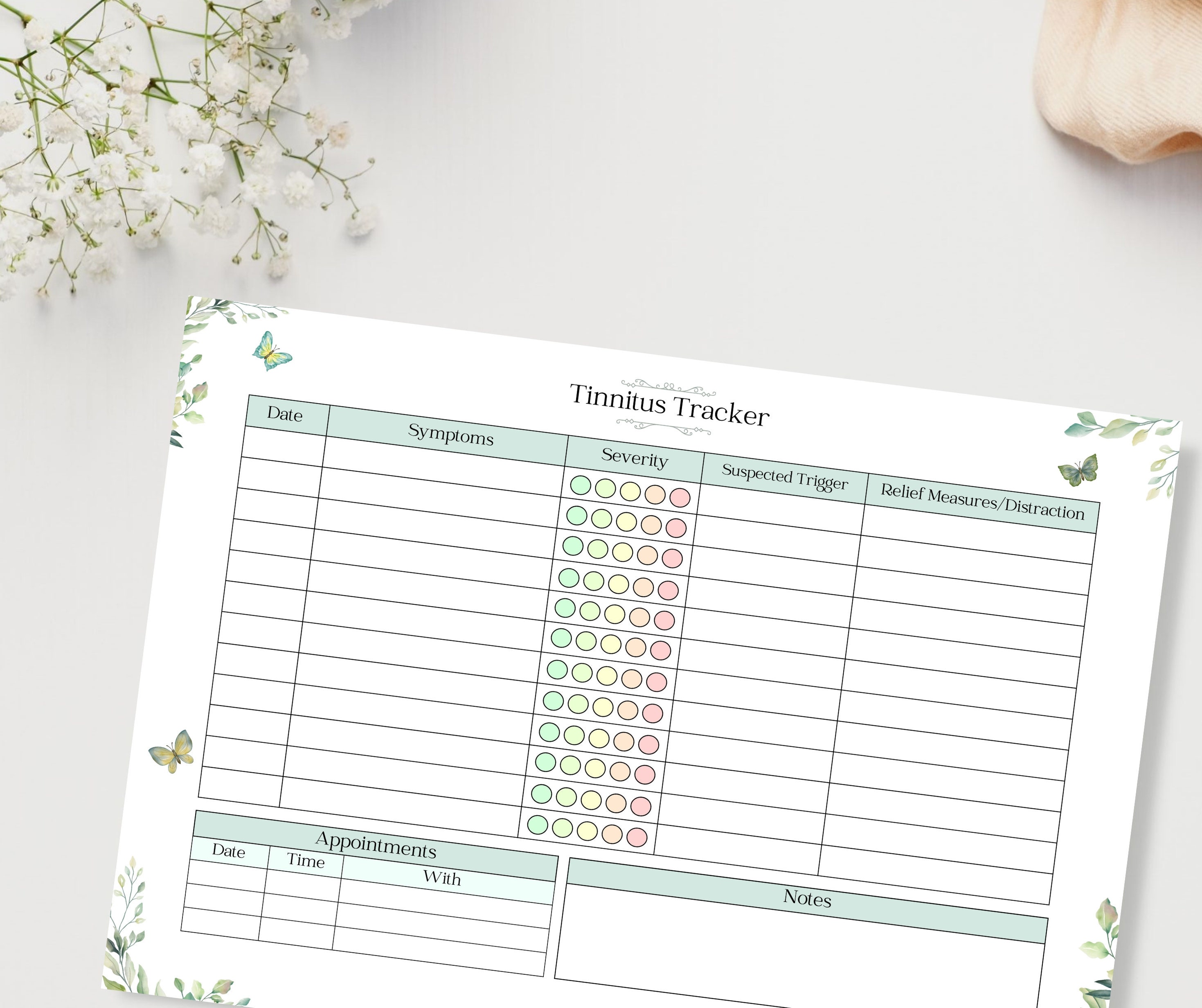 Tinnitus Tracker Printable PDF | Medical Tracker | Tinnitus Journal ...