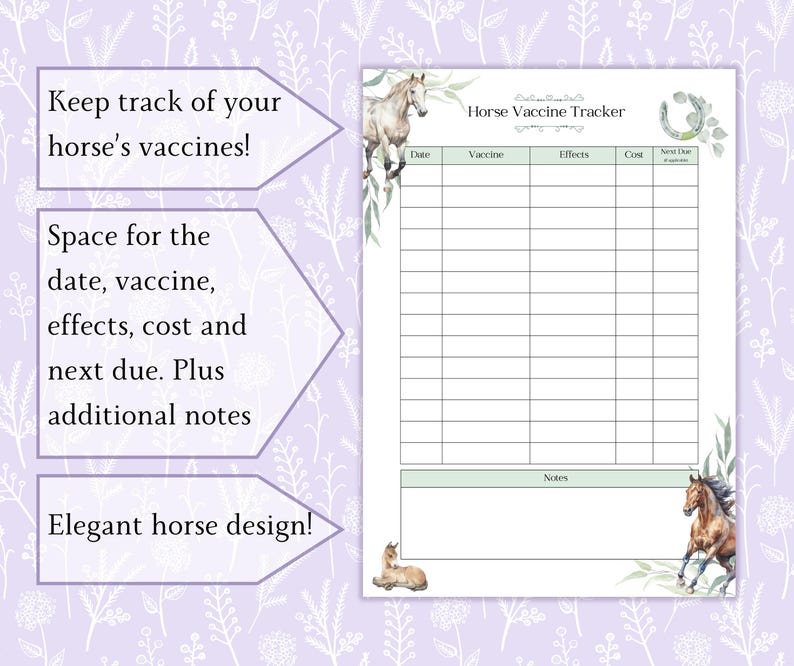 Horse Vaccination Log Printable PDF | Horse Vet Records | Immunization ...