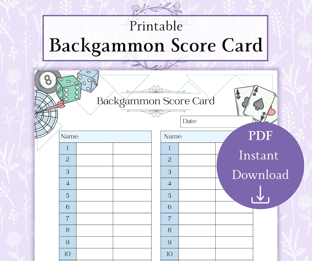 Backgammon Score Card Printable PDF | Board Game Lover Score Board ...