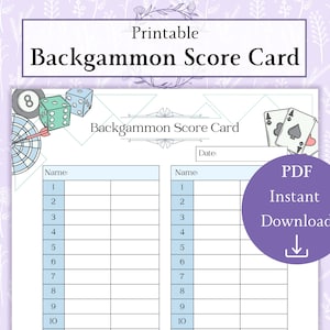 Backgammon Score Card Printable PDF | Board Game Lover Score Board ...