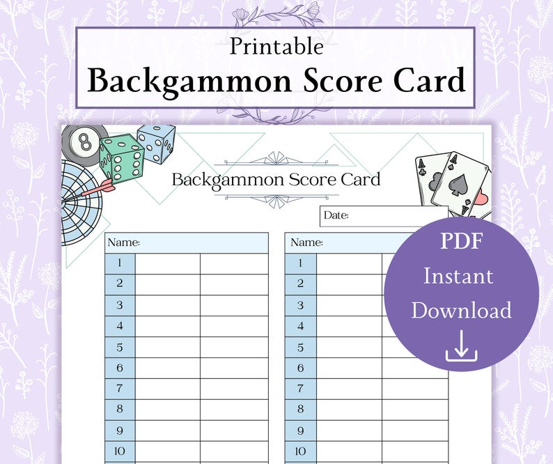 Backgammon Score Card Printable PDF | Board Game Lover Score Board ...