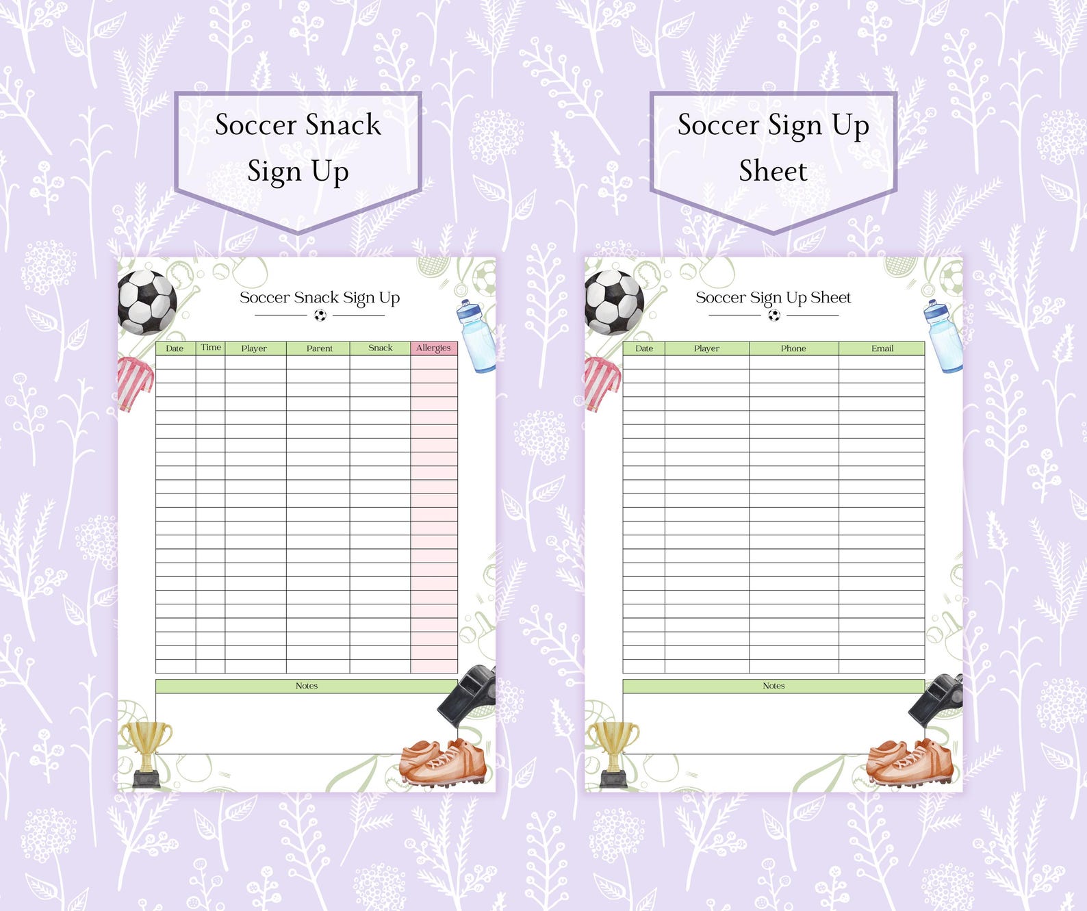 Soccer Sign up Bundle Printable PDF | Kids Soccer Snack Sign up Sheet ...