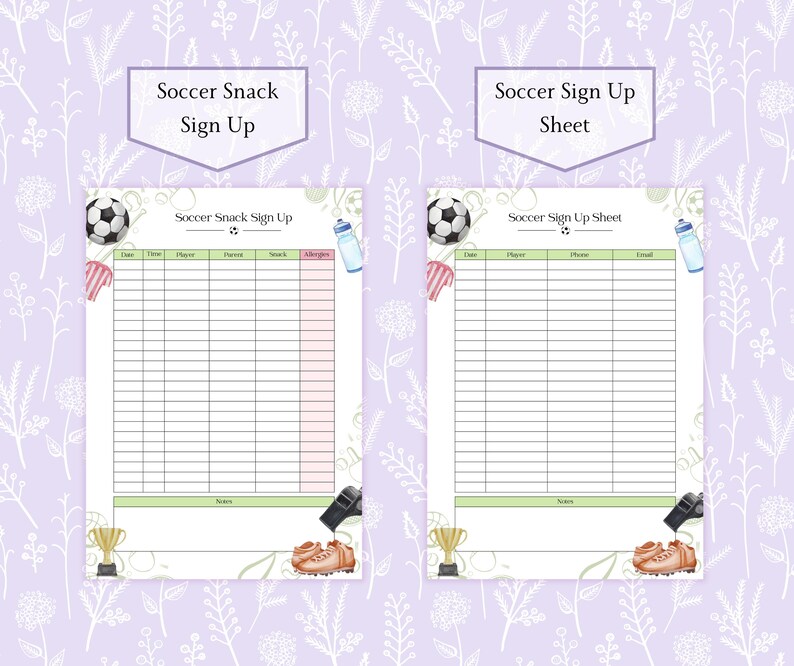 Soccer Sign up Bundle Printable PDF | Kids Soccer Snack Sign up Sheet ...