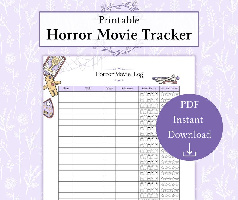 Horror Movie Log Printable PDF | Horror Logbook List | Movie Tracker ...
