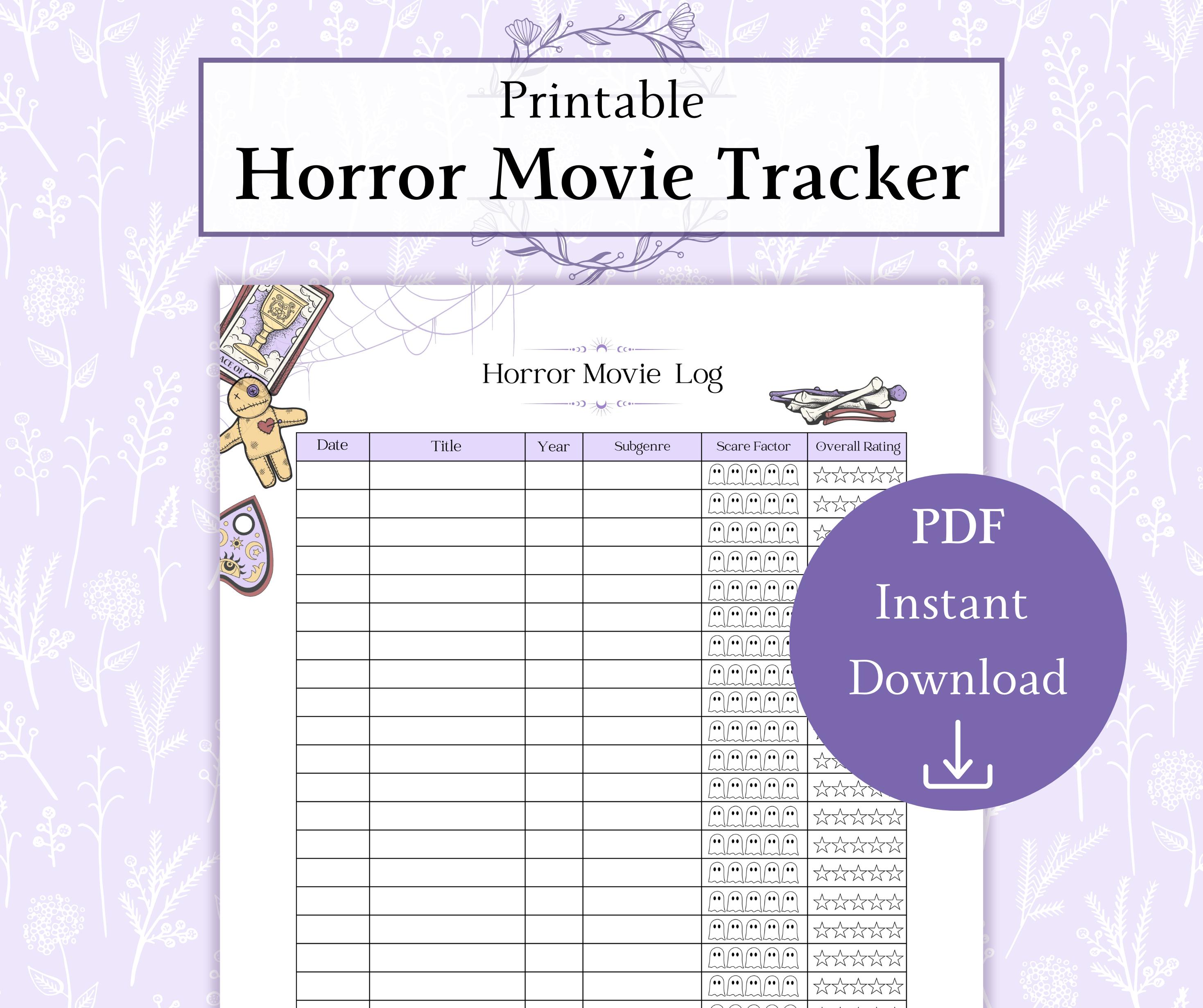 Horror Movie Log Printable PDF | Horror Logbook List | Movie Tracker ...