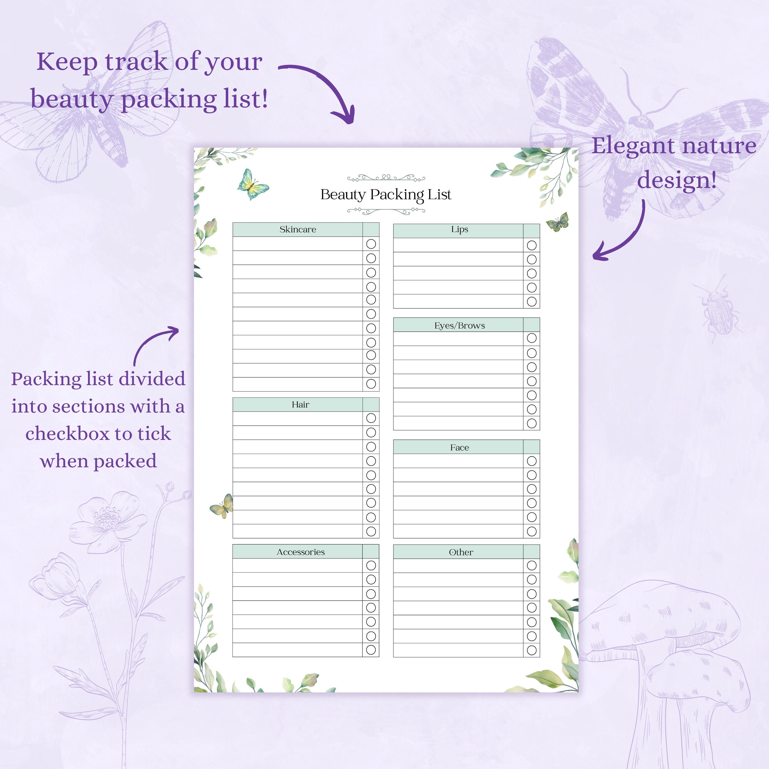 Beauty Packing List Printable PDF | Makeup Packing List | Beauty Travel ...