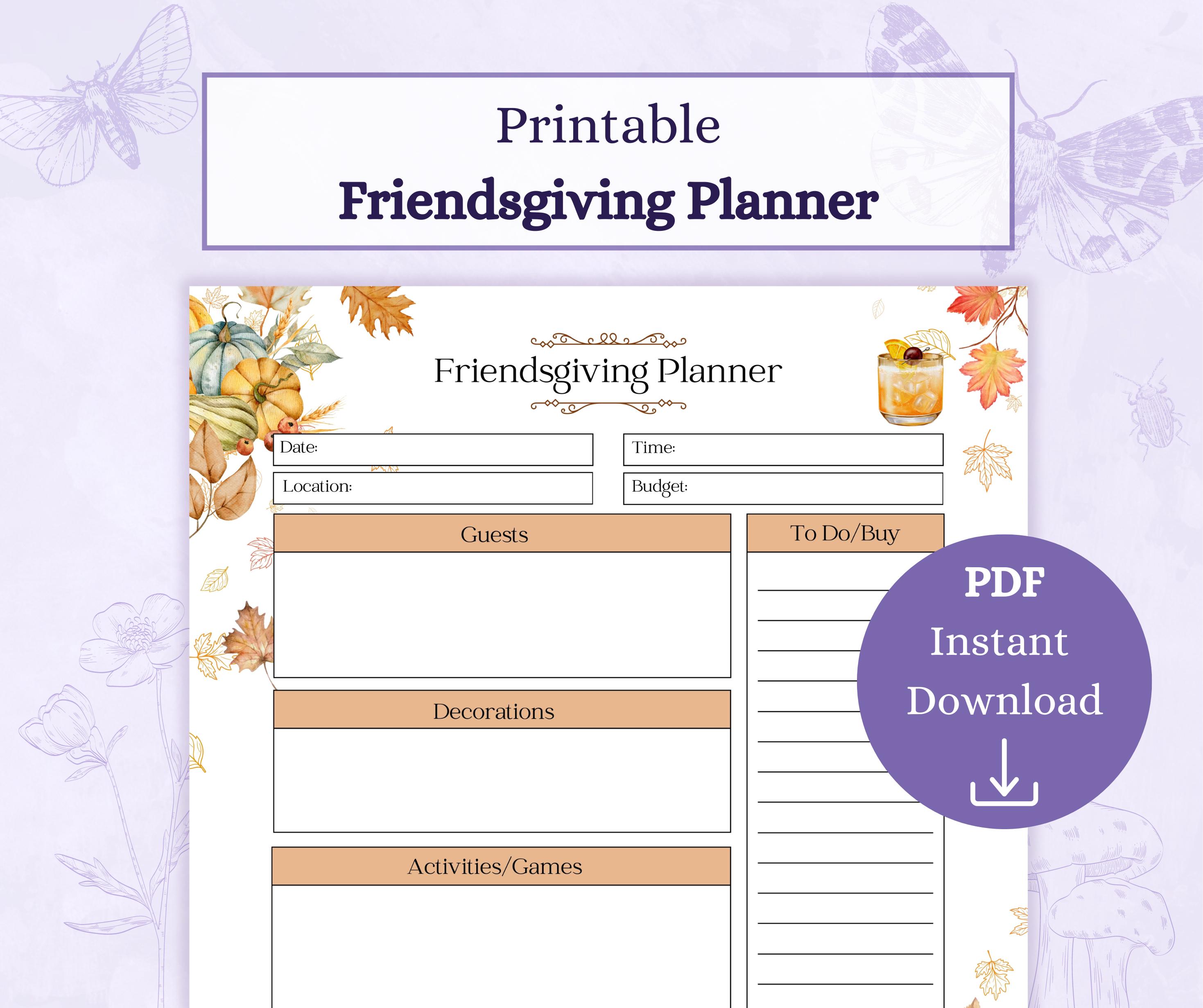 Friendsgiving Planner Printable PDF | Friendsgiving Party Planner ...