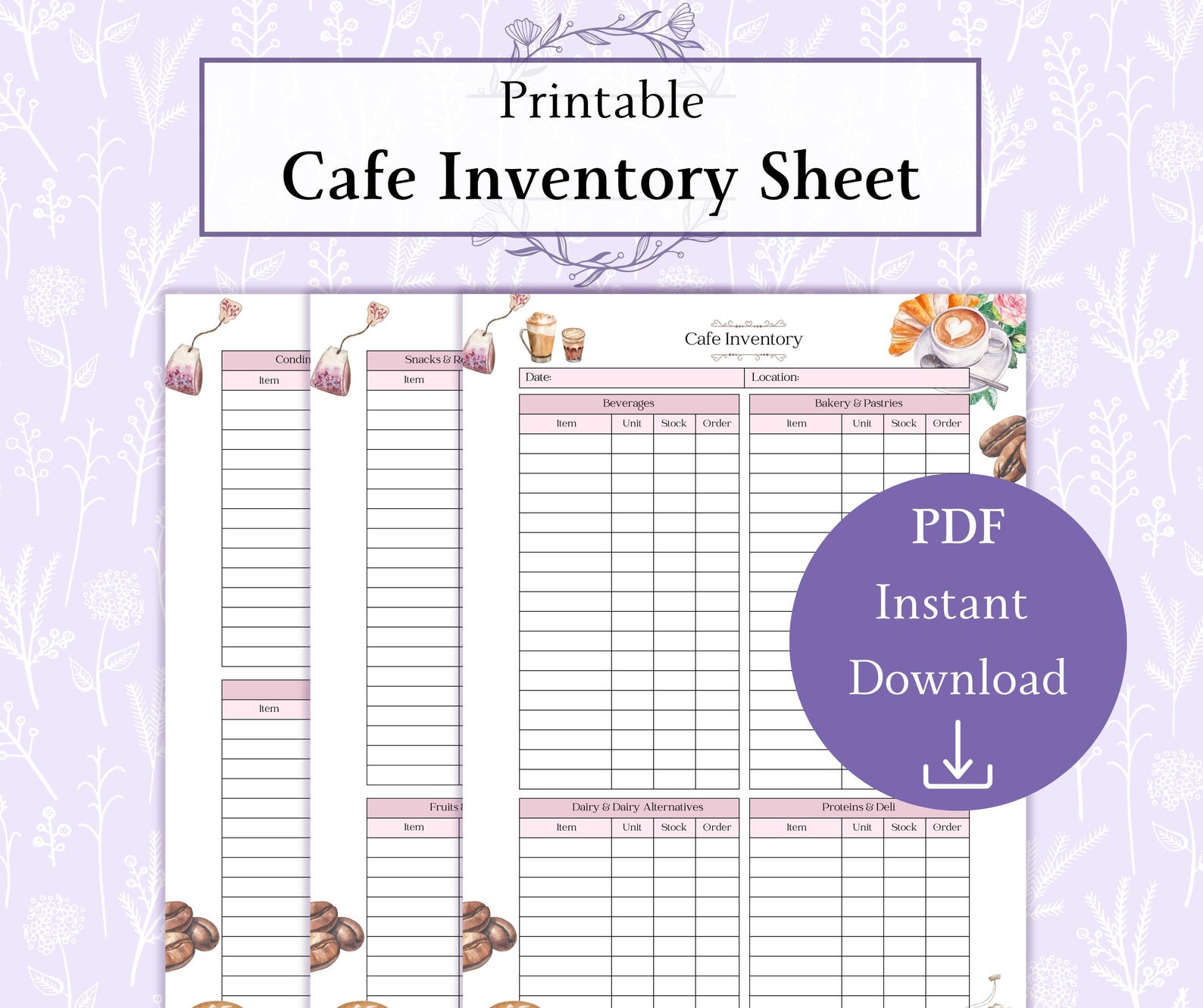 Cafe Inventory Sheet Printable PDF | Cafe Checklist | Barista Checklist ...