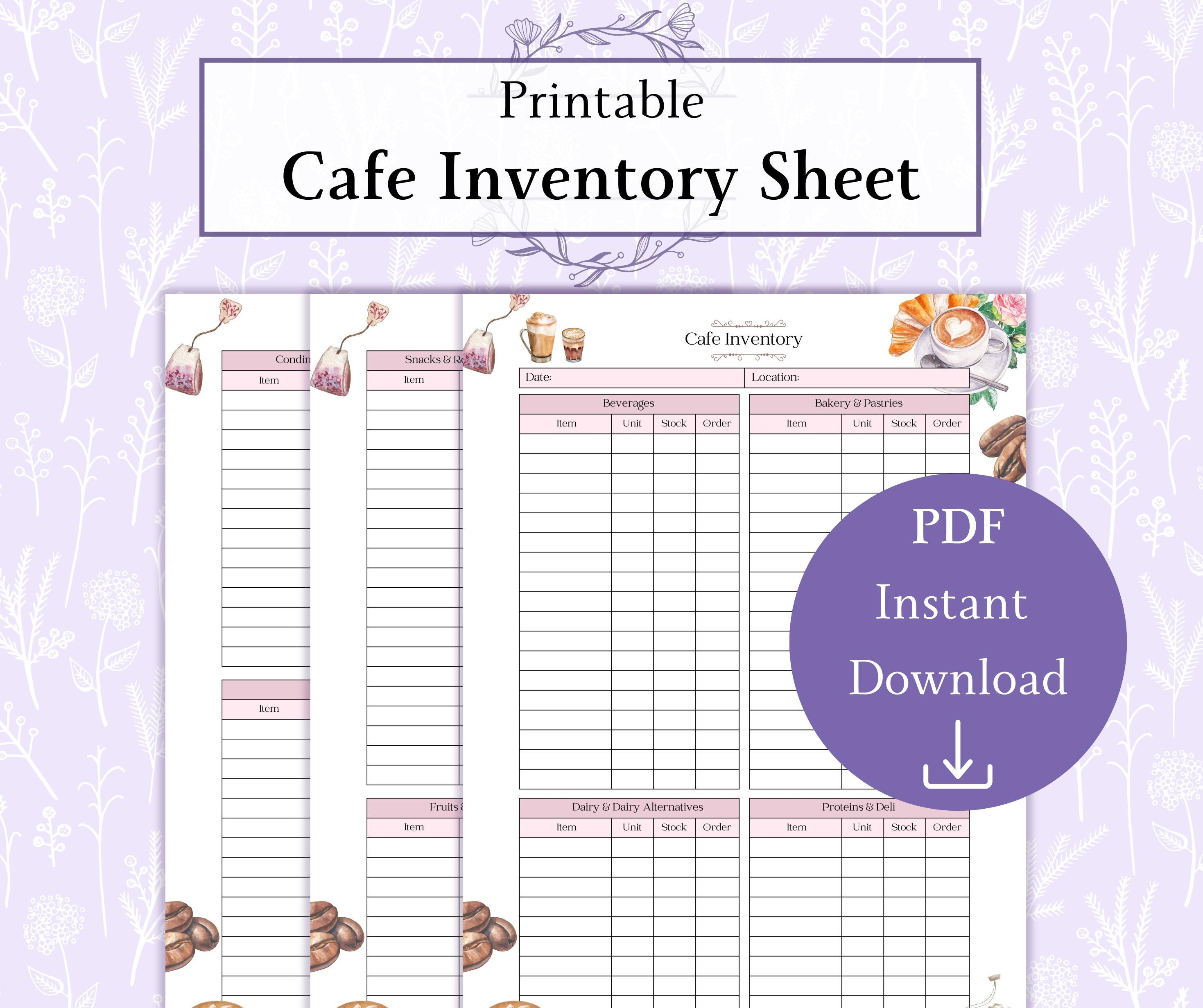 Cafe Inventory Sheet Printable PDF | Cafe Checklist | Barista Checklist ...