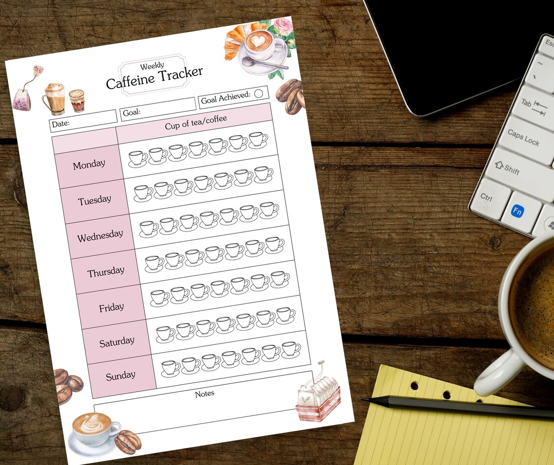 Caffeine Tracker Printable PDF Wellness Journal Caffeine Intake Tea ...