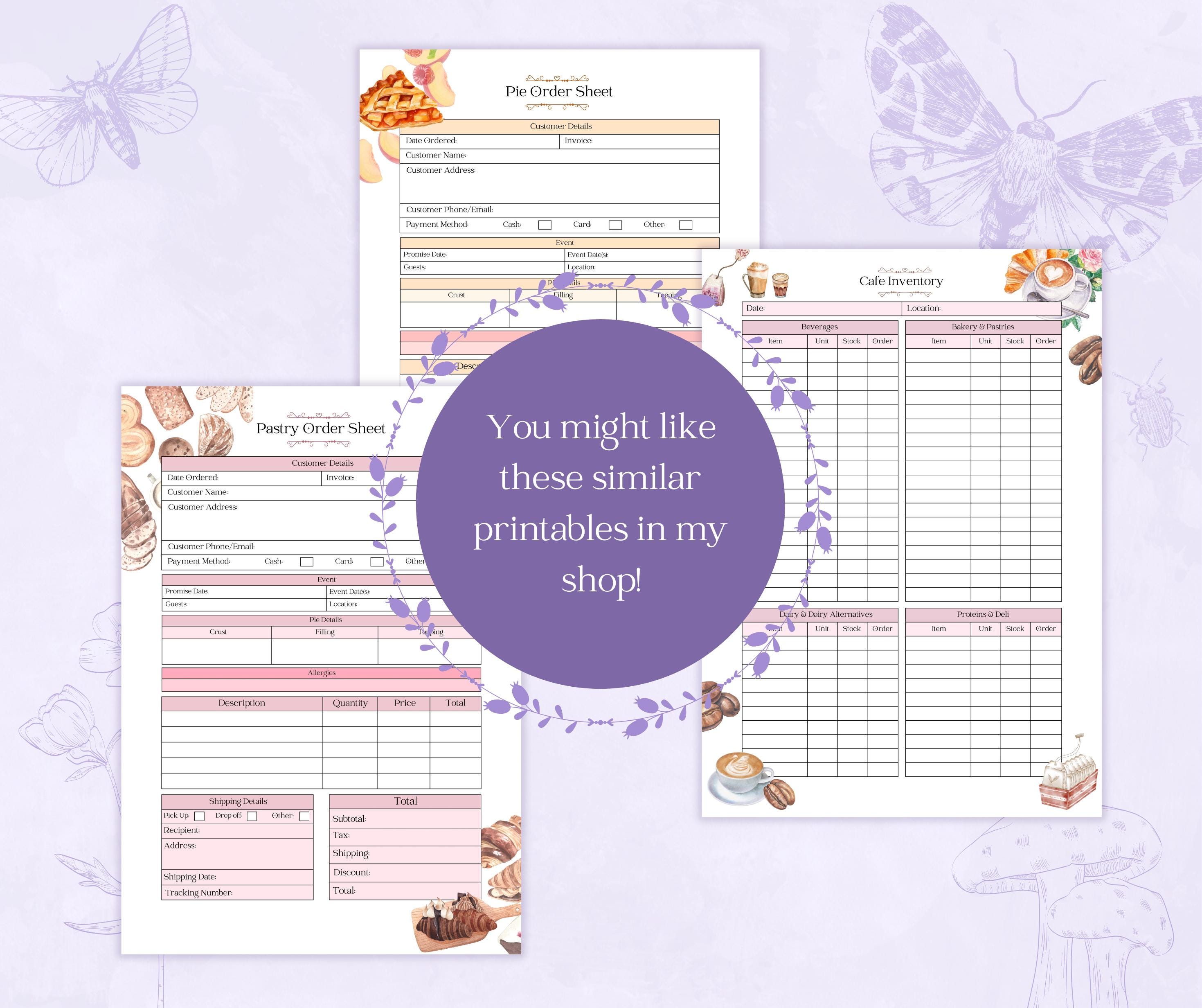 Macaron Order Form Printable PDF | Macaron Order Log | Dessert Order ...