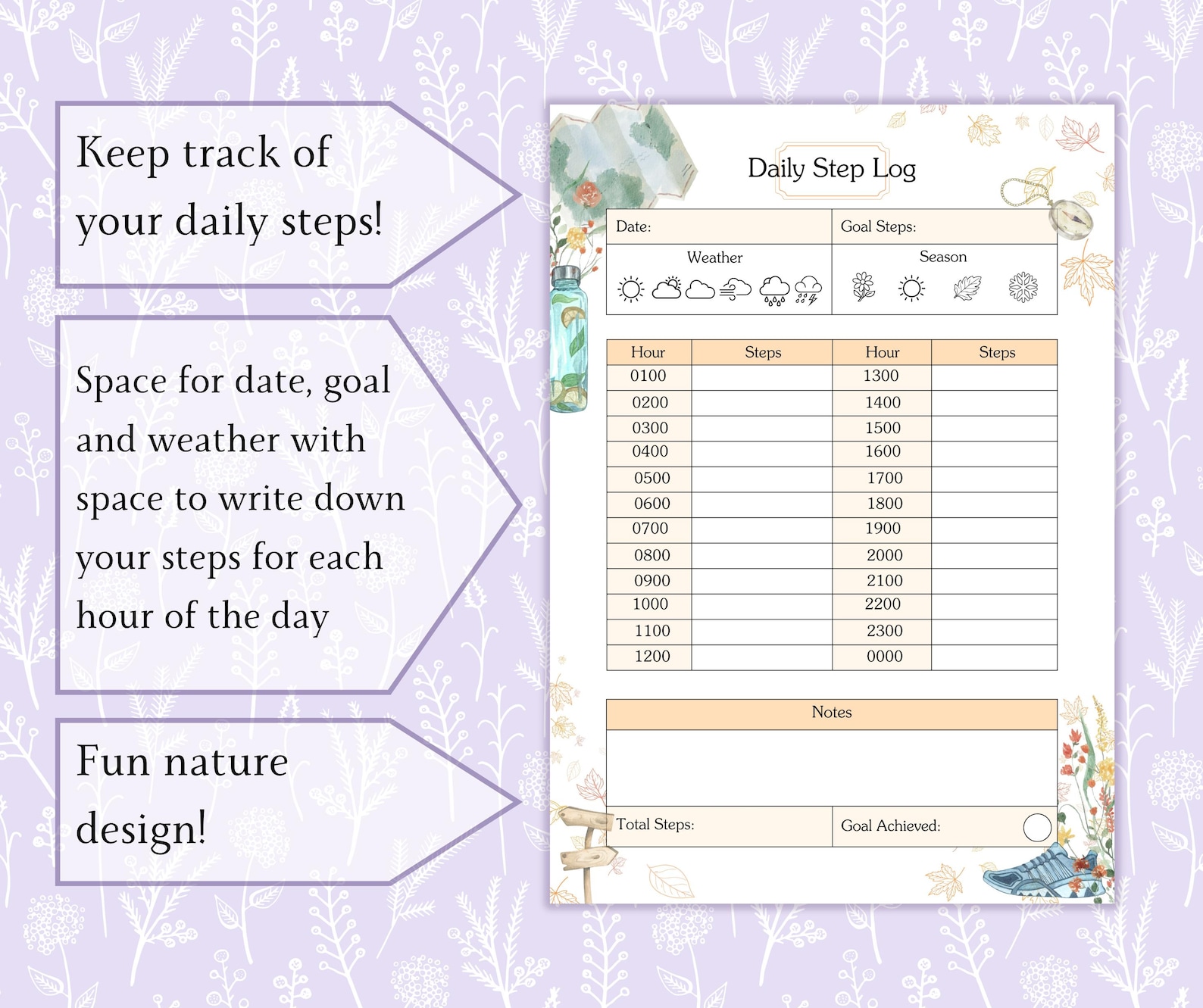 Daily Step Log Printable PDF | Walking Diary Step Record | Step Log ...