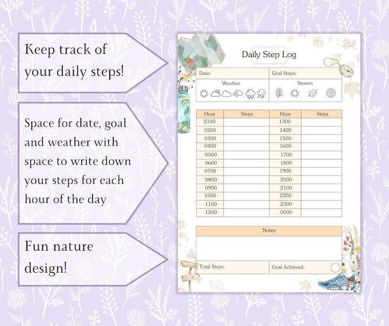 Daily Step Log Printable PDF | Walking Diary Step Record | Step Log ...