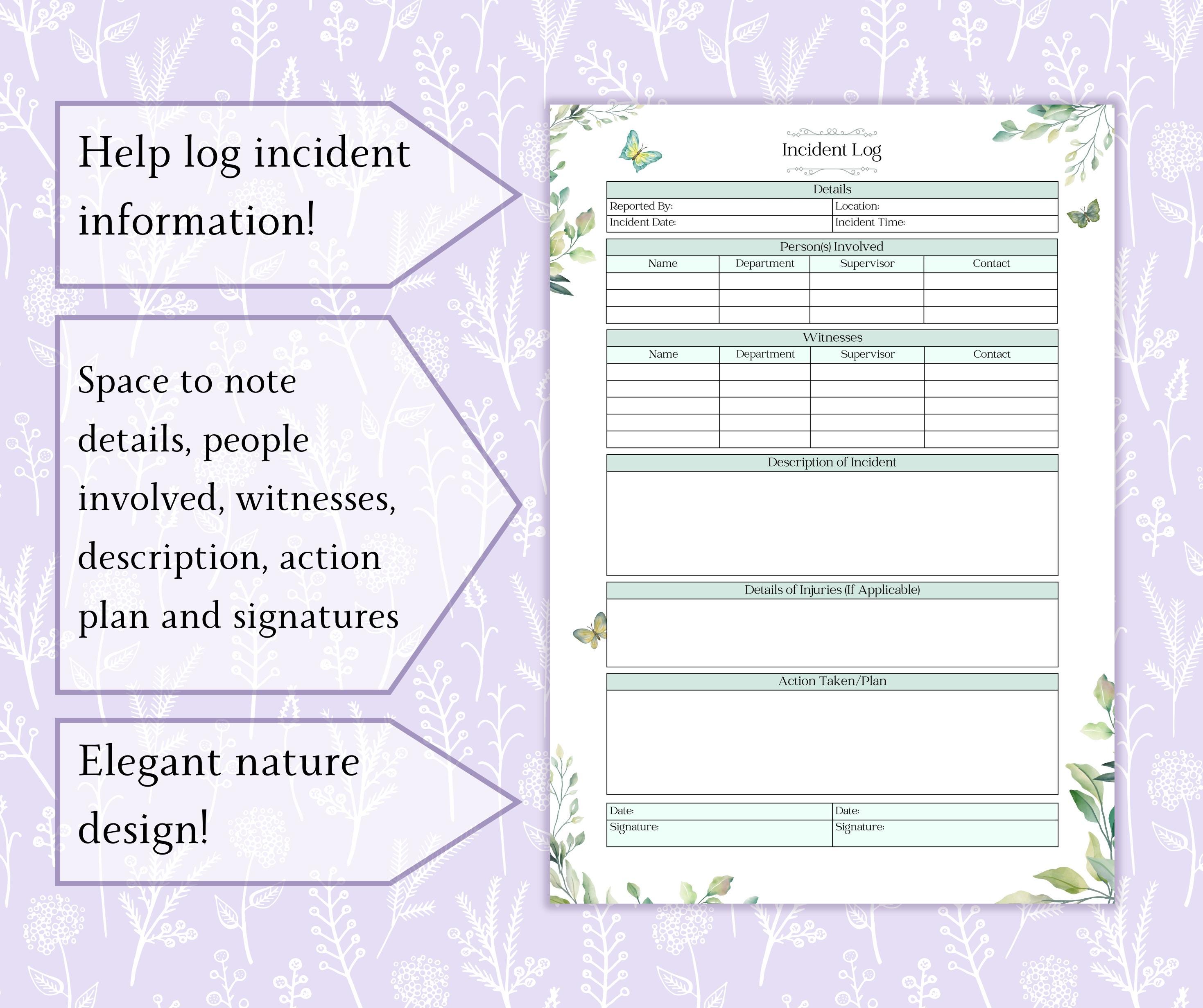 Incident Log Printable PDF | Incident Report Form | Employment Forms ...