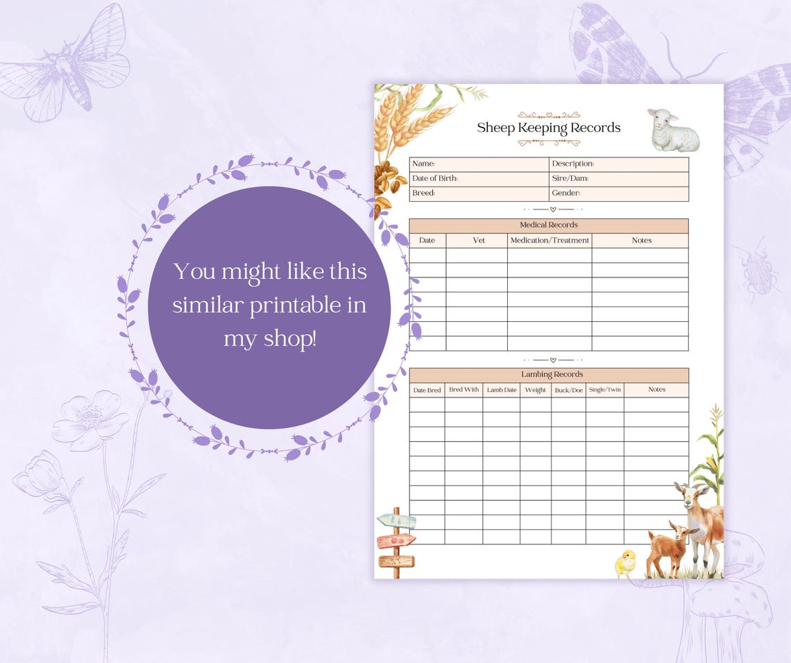 Goat Keeping Records Sheet Printable PDF | Goat Log Book | Goat Journal ...
