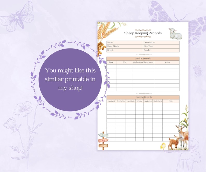 Goat Keeping Records Sheet Printable PDF | Goat Log Book | Goat Journal ...