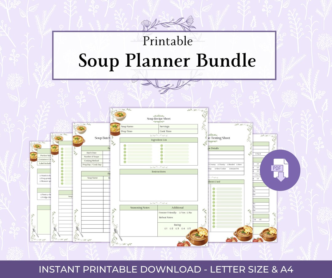 Soup Planner Bundle Printable PDF, Soup Recipe Cards, Prep Checklist ...
