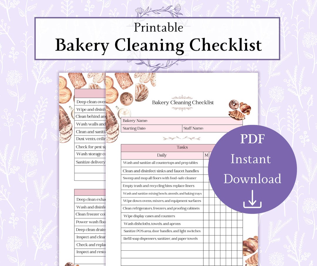 Bakery Cleaning Checklist Printable PDF, Bakery Kitchen Cleaning ...