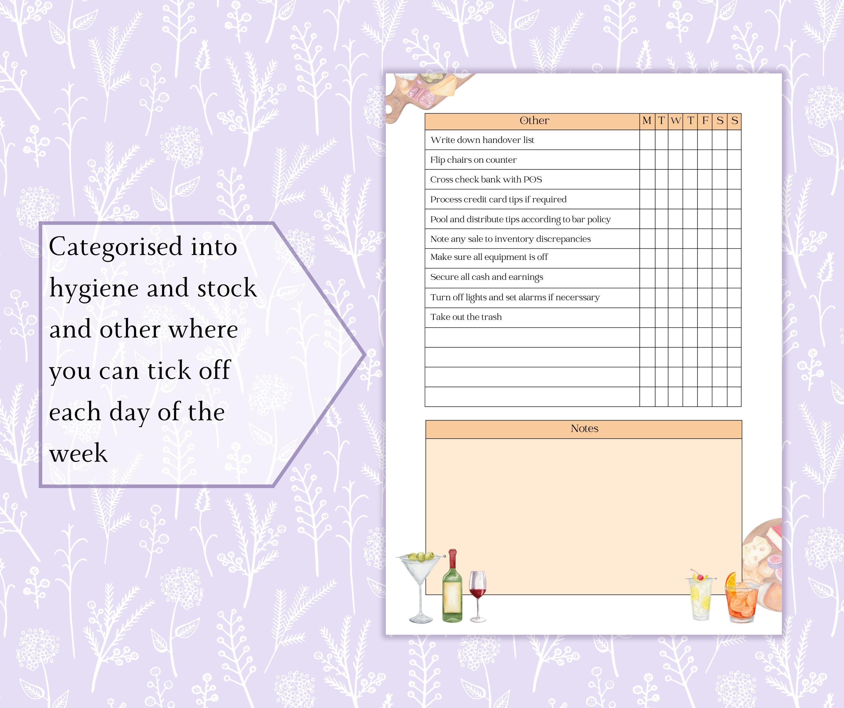 Bartender Closing Checklist Printable PDF | Bar Checklist | Bartender ...