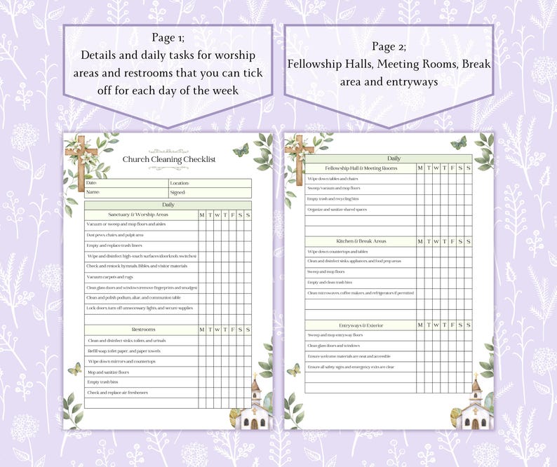 Church Cleaning List Printable PDF | Church Cleaning Checklist ...